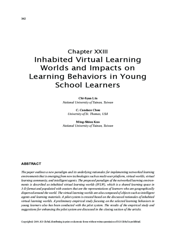 (PDF) Inhabited Virtual Learning Worlds and Impacts on Learning ...