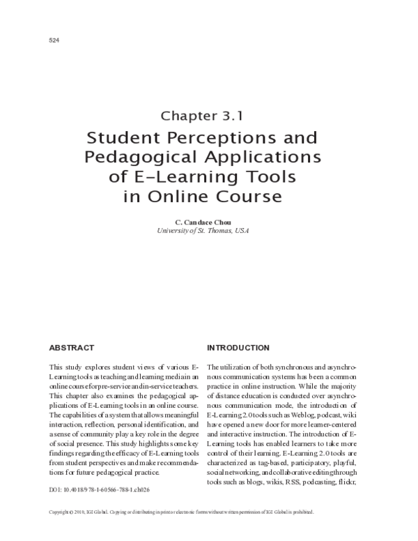 (PDF) Student Perceptions and Pedagogical Applications of E-Learning Tools in Online Course