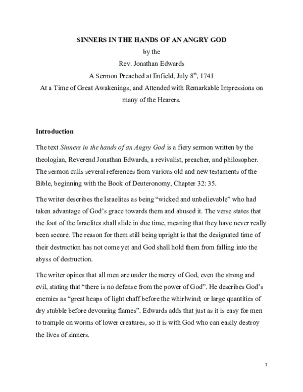 (DOC) SINNERS IN THE HANDS OF AN ANGRY GOD