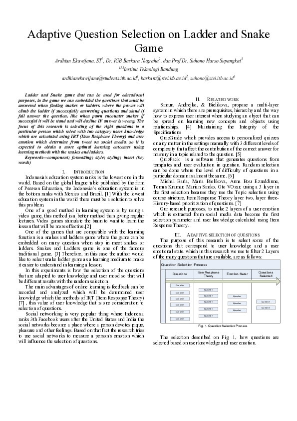 (PDF) Adaptive question selection on ladder and snake game