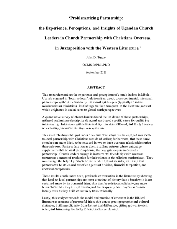 (PDF) 'Problematizing Partnership: the Experience, Perceptions, and ...