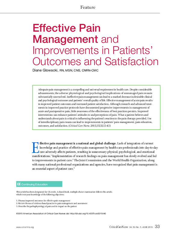 (PDF) Effective Pain Management and Improvements in Patients’ Outcomes ...