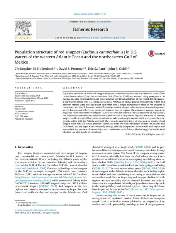 (PDF) Population structure of red snapper (Lutjanus campechanus) in U.S ...