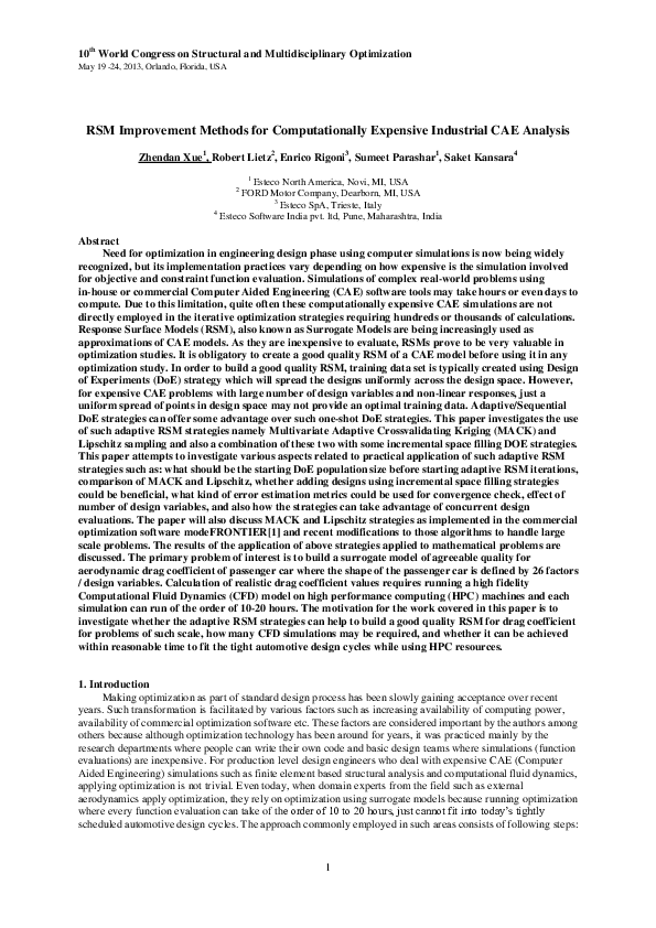 (PDF) RSM Improvement Methods for Computationally Expensive Industrial ...