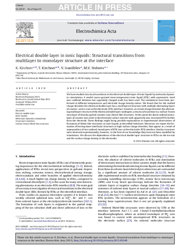 Pdf Electrical Double Layer In Ionic Liquids Structural Transitions From Multilayer To