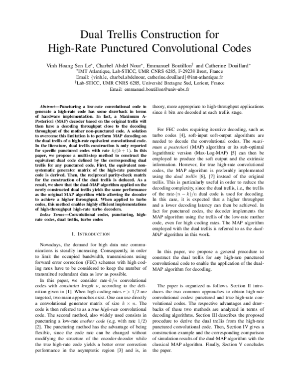 Pdf Dual Trellis Construction For High Rate Punctured Convolutional Codes