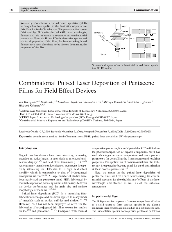 (PDF) Combinatorial Pulsed Laser Deposition of Pentacene Films for Field Effect Devices