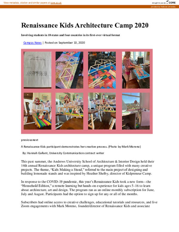 (PDF) Renaissance Kids Architecture Camp 2020 Involving students in 18 ...