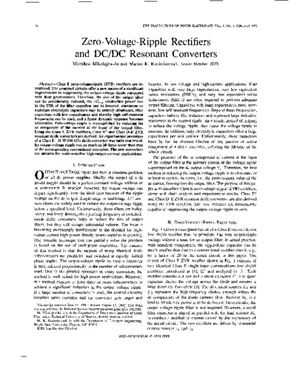 (PDF) Zero-voltage-ripple rectifiers and DC/DC resonant converters