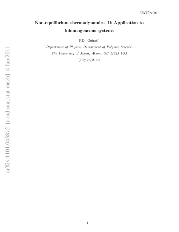 (PDF) Nonequilibrium thermodynamics. II. Application to inhomogeneous systems