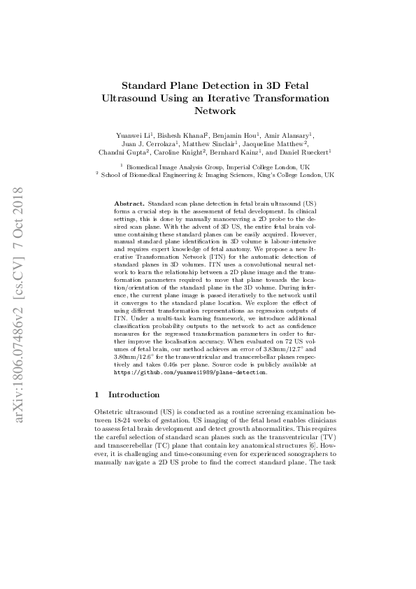 (PDF) Standard Plane Detection in 3D Fetal Ultrasound Using an ...