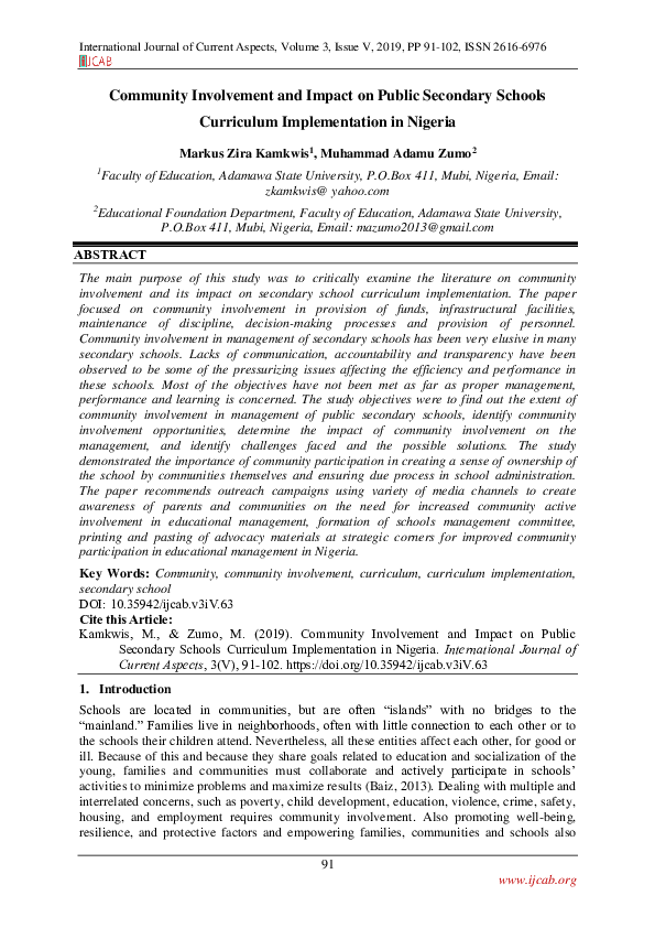 (PDF) Community Involvement and Impact on Public Secondary Schools ...