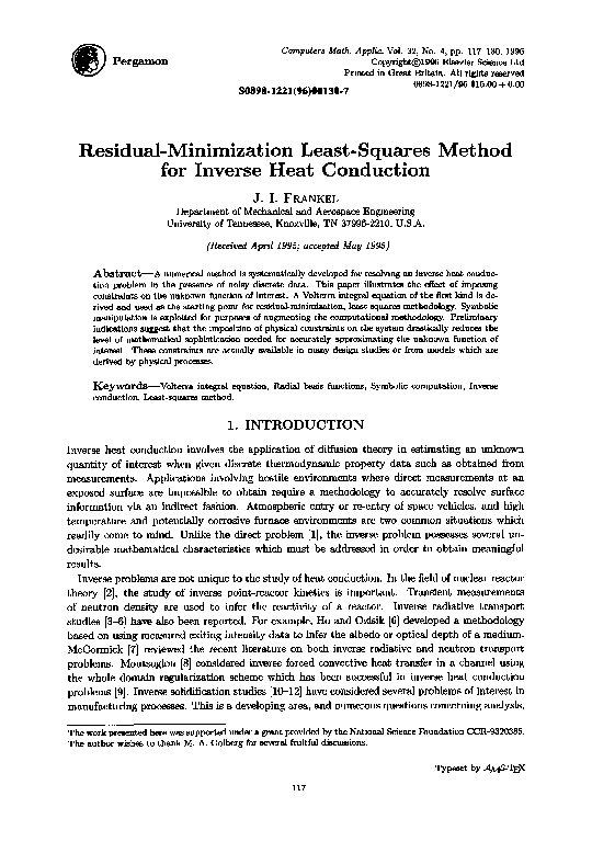 (PDF) Residual-minimization least-squares method for inverse heat conduction