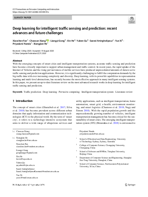 (PDF) Deep learning for intelligent traffic sensing and prediction: recent advances and future ...