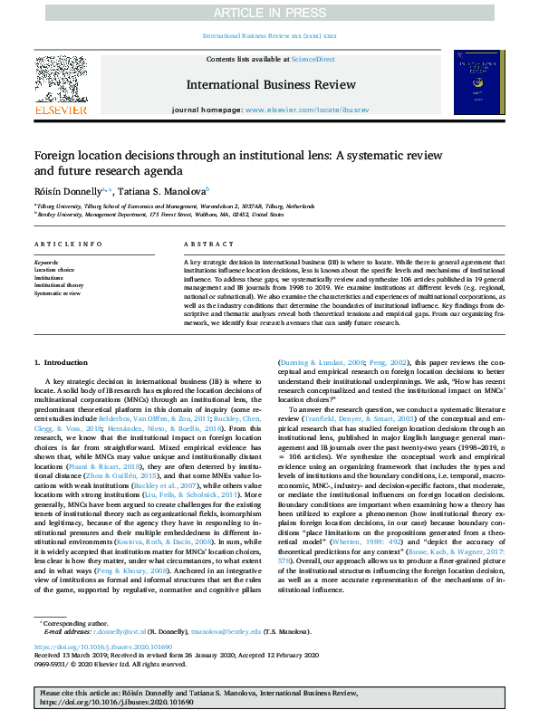 (PDF) Foreign location decisions through an institutional lens: A ...