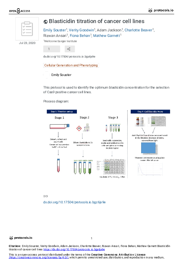 (PDF) Blasticidin titration of cancer cell lines v1 (protocols.io.bgz6jx9e)