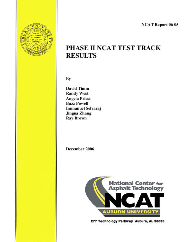 (PDF) NCAT Report 0605 PHASE II NCAT TEST TRACK RESULTS | Randy West ...