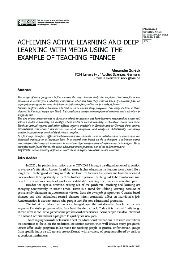 (PDF) Achieving Active Learning and Deep Learning with Media Using the ...