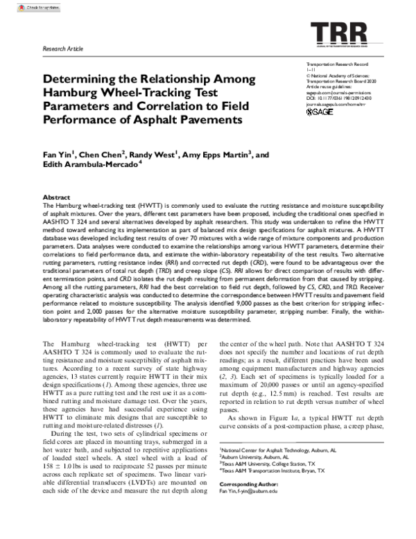 (PDF) Determining the Relationship Among Hamburg Wheel-Tracking Test ...