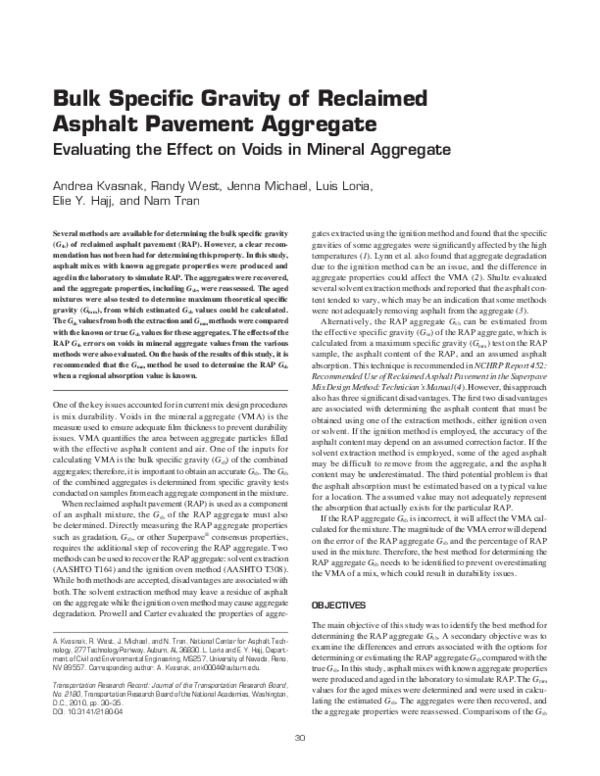 (PDF) Bulk Specific Gravity of Reclaimed Asphalt Pavement Aggregate