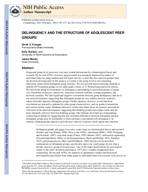 (PDF) Delinquency and the Structure of Adolescent Peer Groups*
