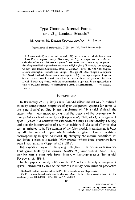 (PDF) Type theories, normal forms, and D∞-lambda-models