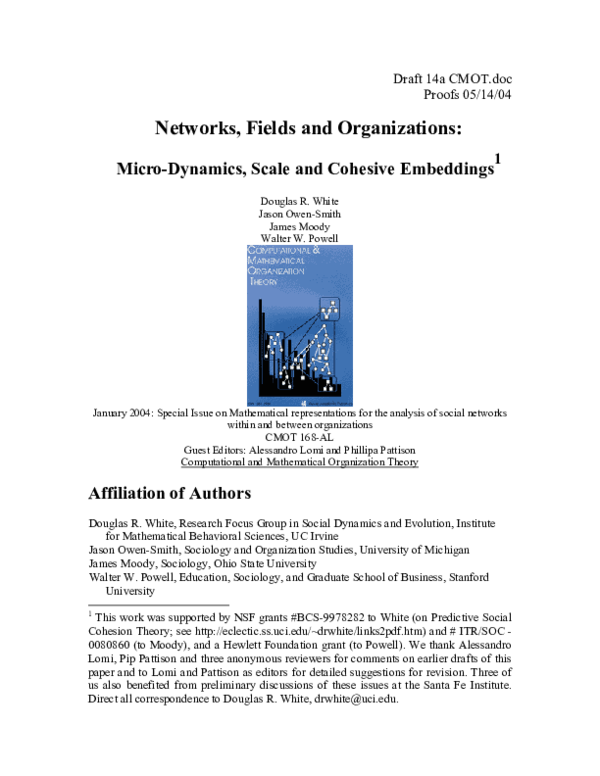 (PDF) Networks, Fields and Organizations: Micro-Dynamics, Scale and Cohesive Embeddings