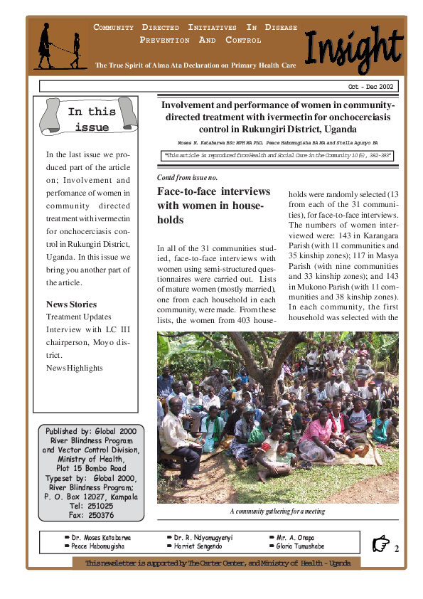 Pdf Involvement And Performance Of Women In Community Directed Treatment With Ivermectin For