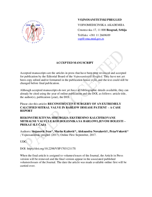 (PDF) Reconstructive surgery of an extremely calcified mitral valve in ...