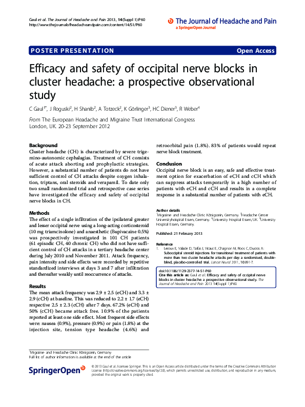 (PDF) Efficacy and safety of occipital nerve blocks in cluster headache ...