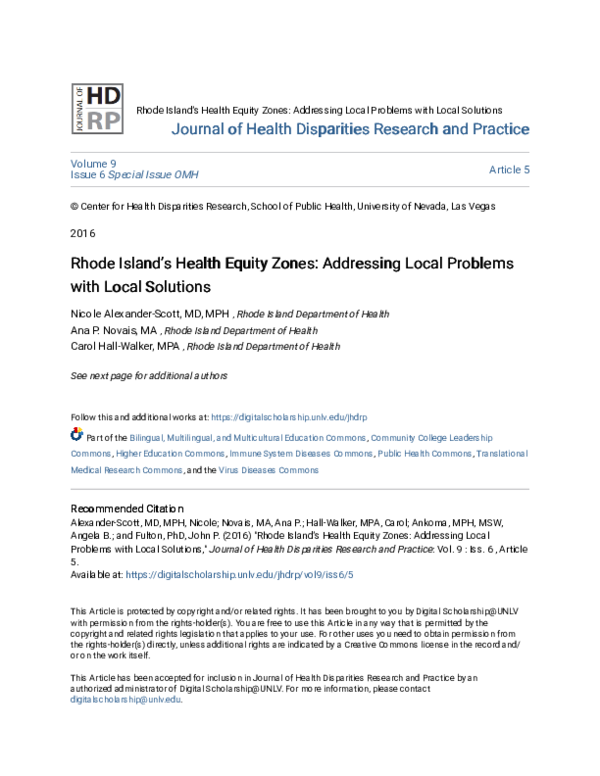 (PDF) Rhode Island’s Health Equity Zones: Addressing Local Problems ...