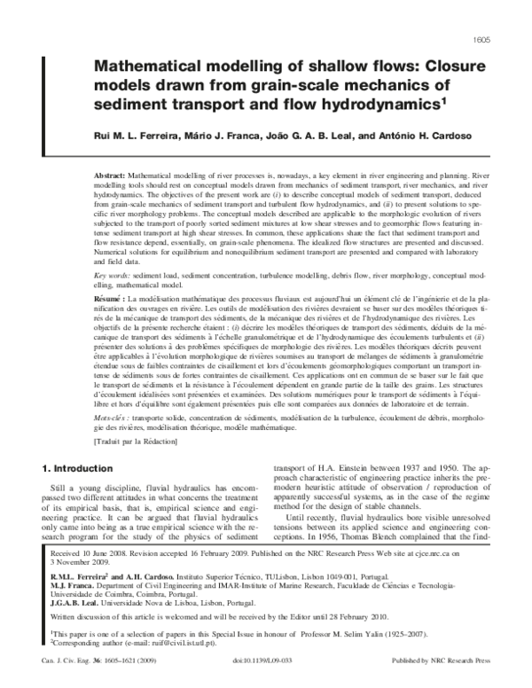 (PDF) Mathematical modelling of shallow flows: Closure models drawn ...