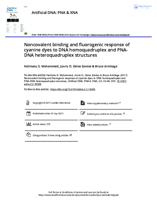 (PDF) Noncovalent binding and fluorogenic response of cyanine dyes to DNA homoquadruplex and PNA ...