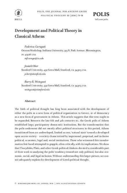 (PDF) Development and Political Theory in Classical Athens