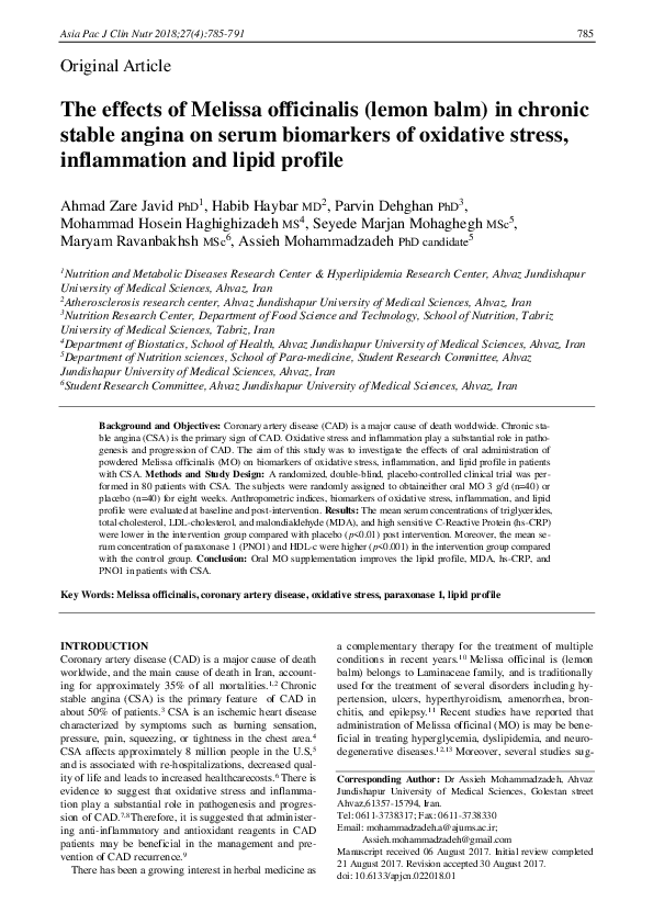 (PDF) The effects of Melissa officinalis (lemon balm) in chronic stable ...