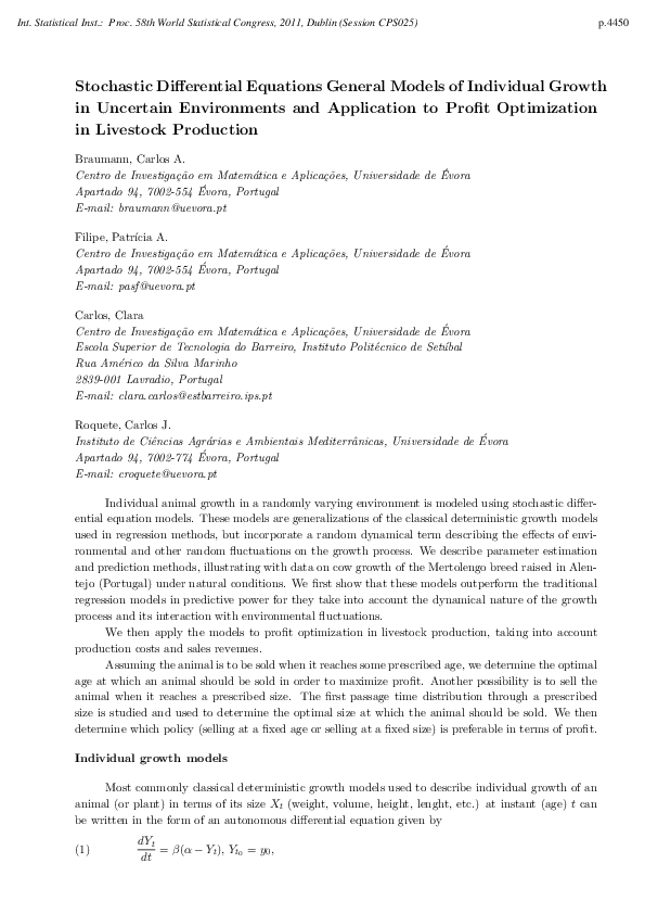 (PDF) Stochastic Differential Equations General Models of Individual Growth in Uncertain ...