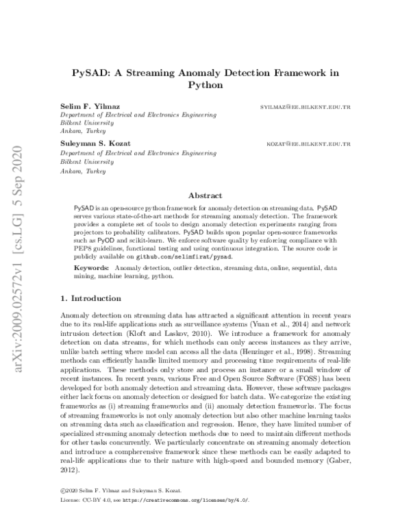 (PDF) PySAD: A Streaming Anomaly Detection Framework in Python