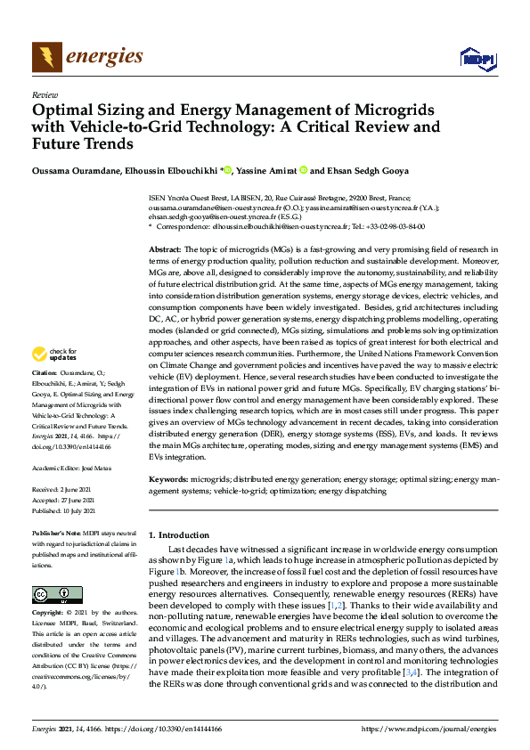 Pdf Optimal Sizing And Energy Management Of Microgrids With Vehicle