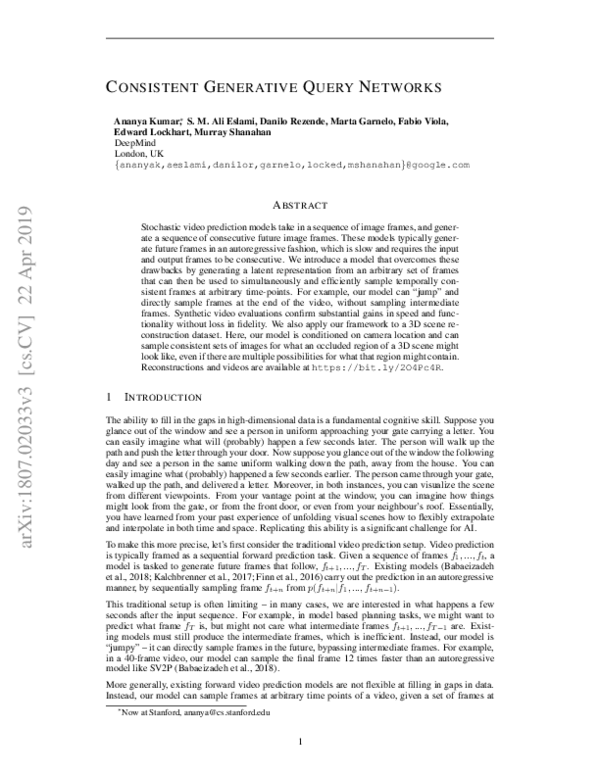 Pdf Consistent Generative Query Networks Edward Lockhart