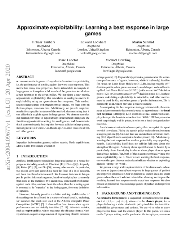 (PDF) Approximate Exploitability: Learning a Best Response