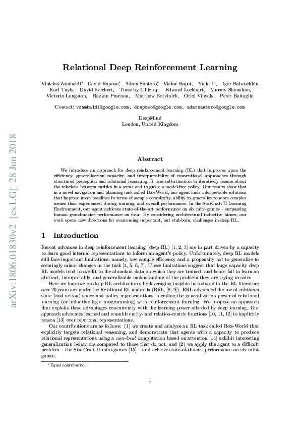 (PDF) Relational Deep Reinforcement Learning