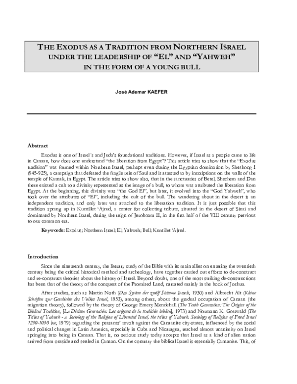 (PDF) RELaT nº 441. Ademar KAEFER – The Exodus As A Tradition From Northern Israel Under The ...