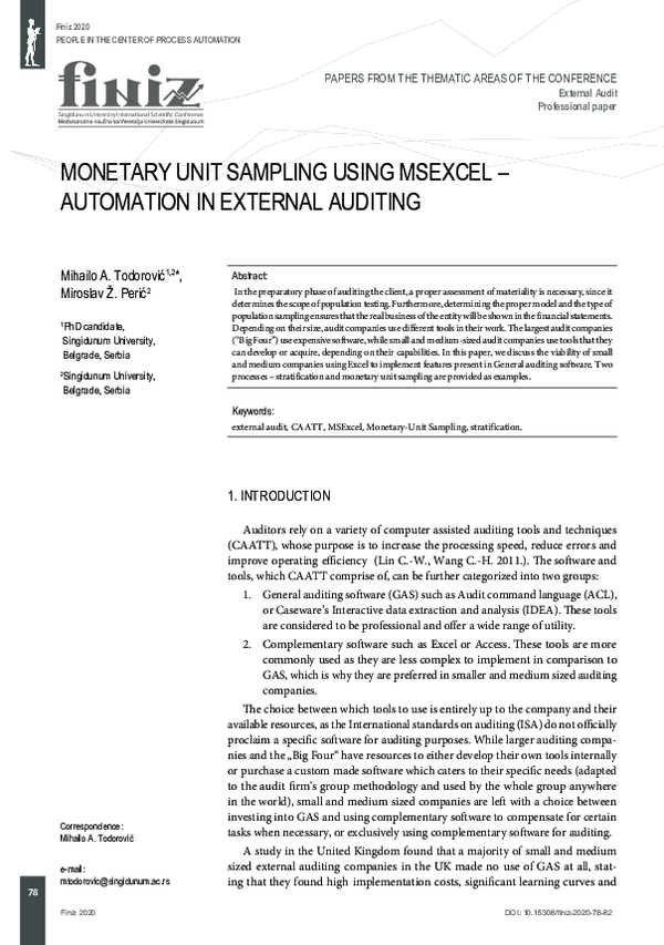 (PDF) Monetary Unit Sampling Using Msexcel – Automation in External ...