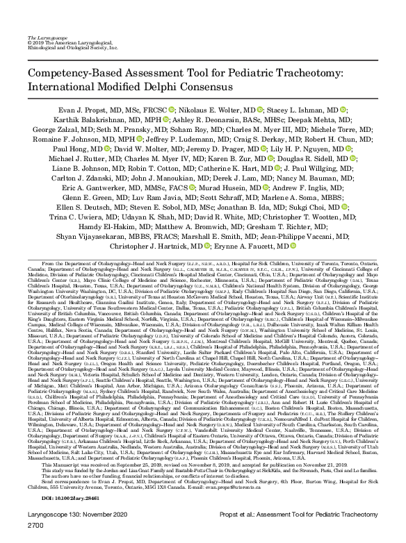 (PDF) Competency‐Based Assessment Tool for Pediatric Tracheotomy: International Modified Delphi ...