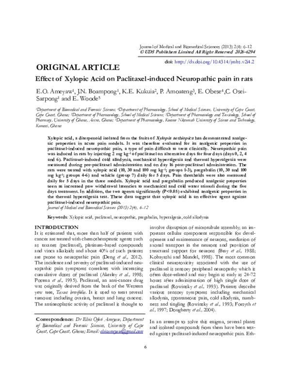 (PDF) Effect of Xylopic Acid on Paclitaxel-induced Neuropathic pain in rats