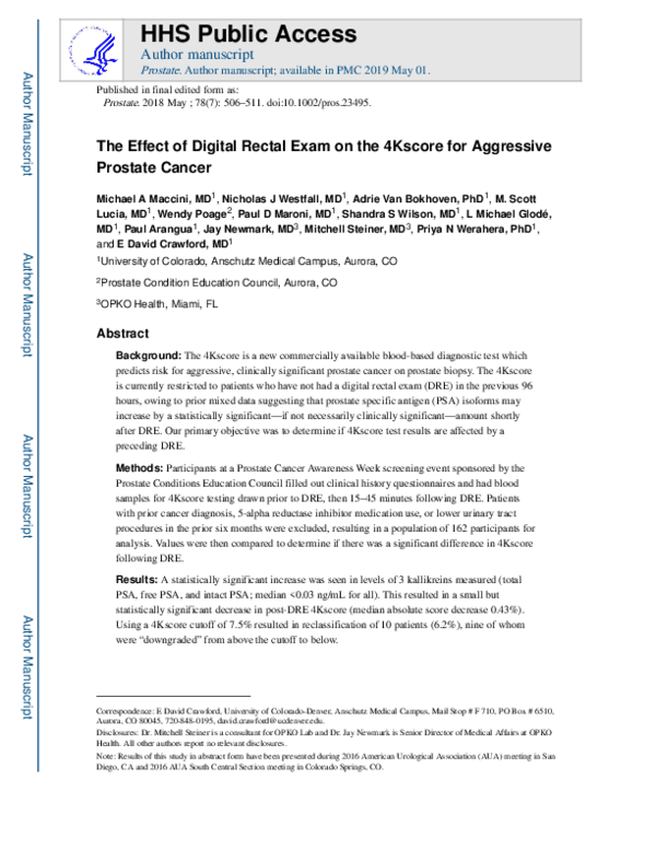 (PDF) The effect of digital rectal exam on the 4Kscore for aggressive ...