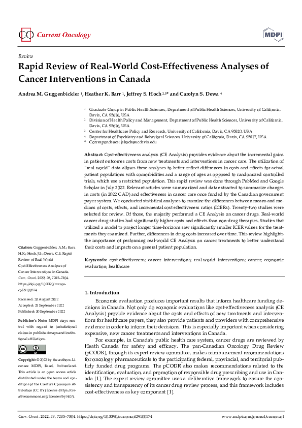 (PDF) Rapid Review of Real-World Cost-Effectiveness Analyses of Cancer ...