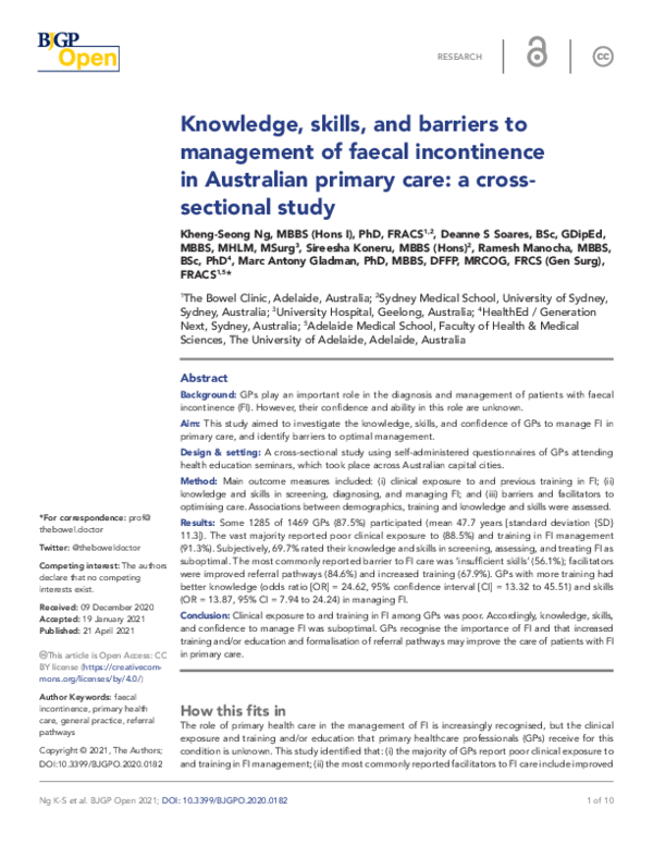 (PDF) Knowledge, skills, and barriers to management of faecal ...