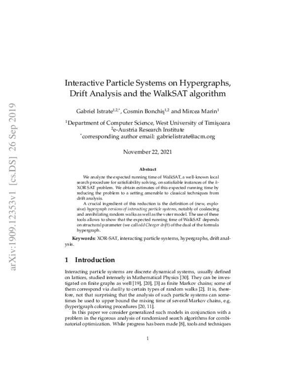 (PDF) Interactive Particle Systems on Hypergraphs, Drift Analysis and the WalkSAT algorithm