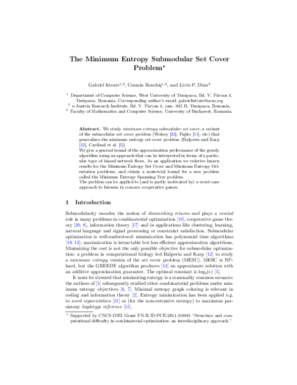 (PDF) The Minimum Entropy Submodular Set Cover Problem